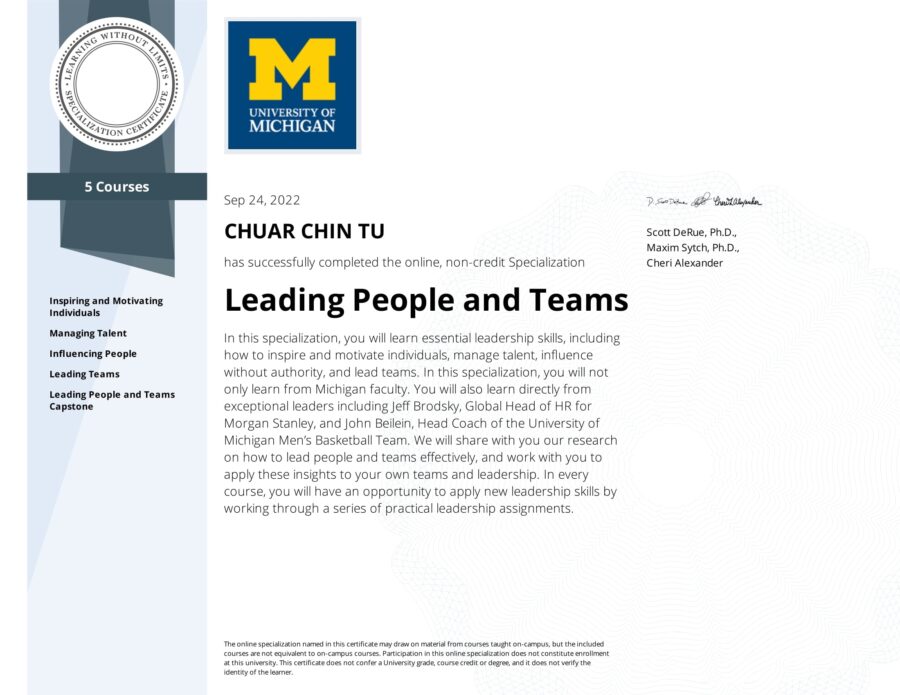 Certified Leading People and Teams - Eric Chuar - Singapore