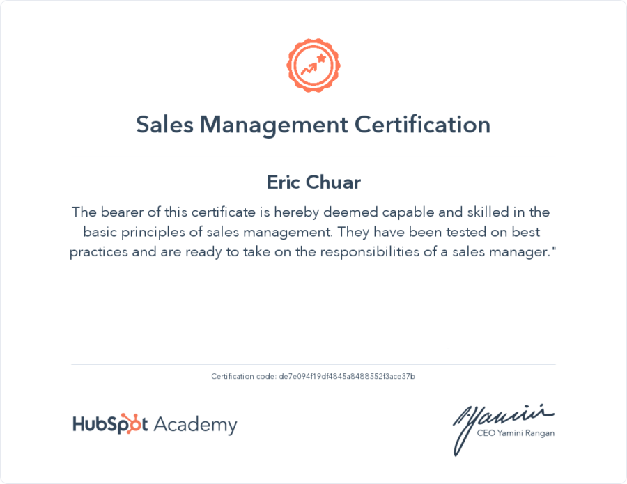 Certified in Sales Management - Eric Chuar